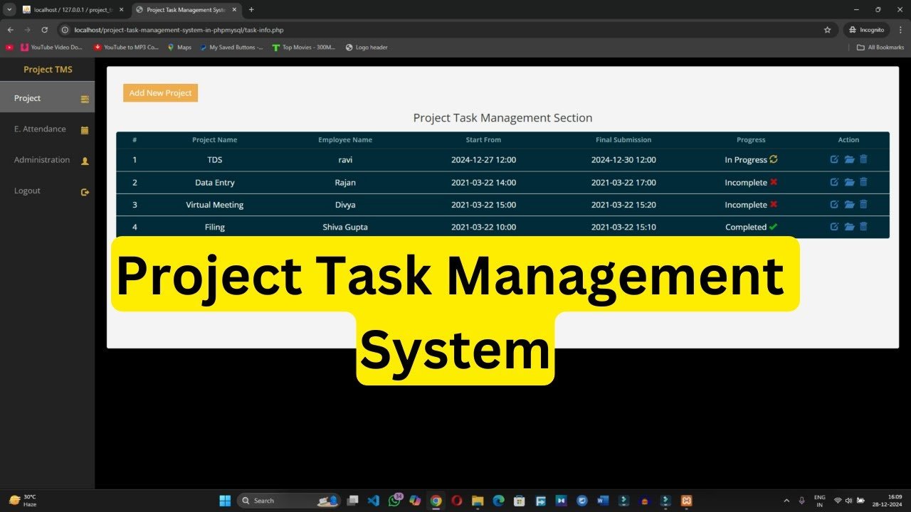 Employee Task Management System Php Mysql Projectworlds