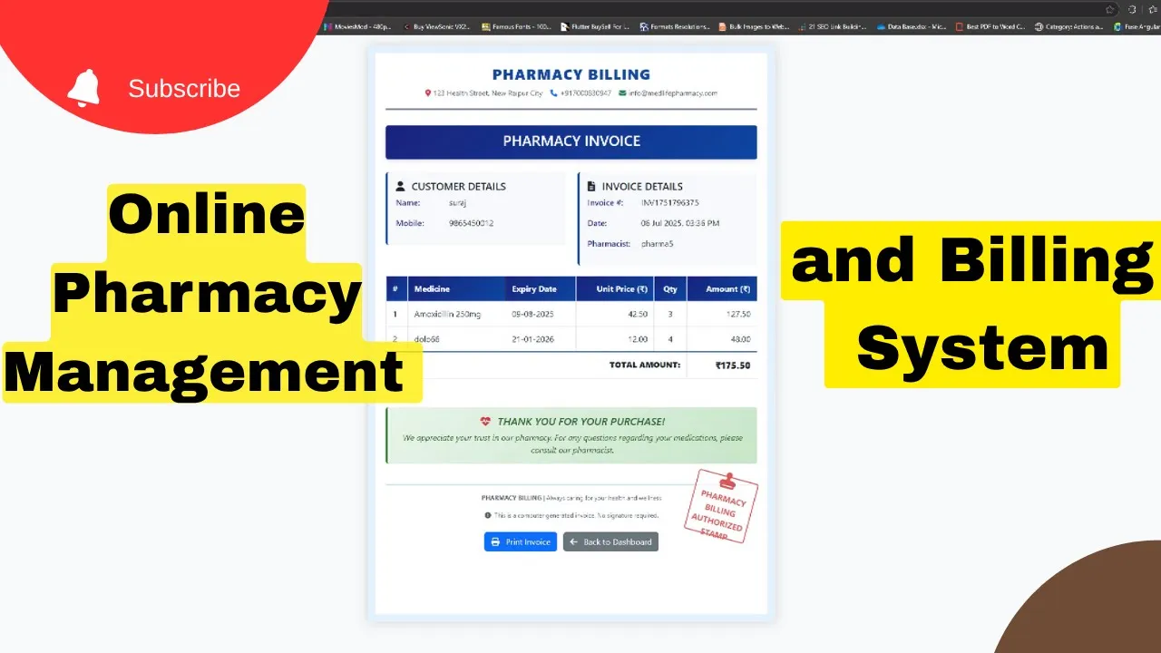 Pharmacy Management and Billing System in PHP MySQL | Projectworlds