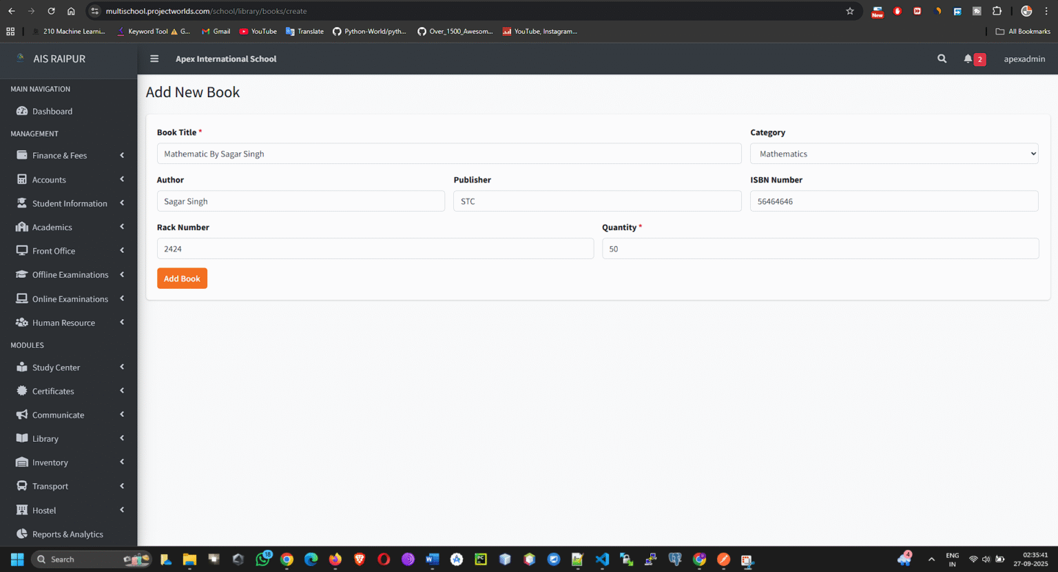 Library Module Manual Multi School ERP SAAS | Projectworlds
